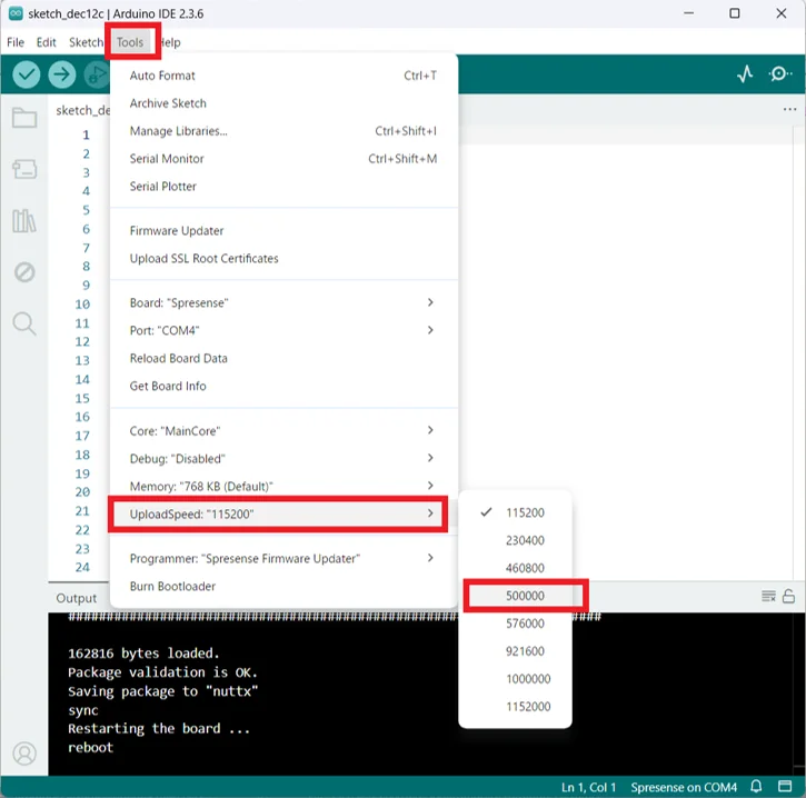 tutorial arduino select baudrate