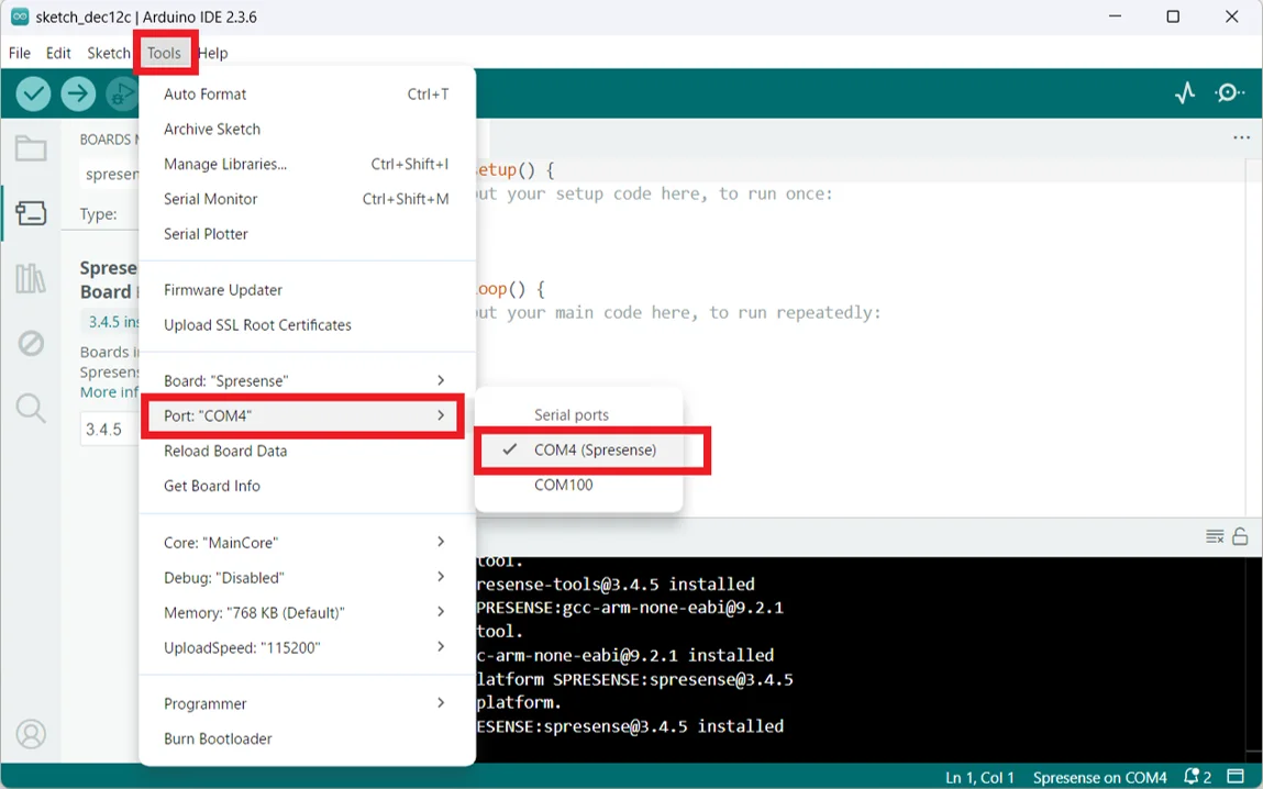 tutorial arduino select port