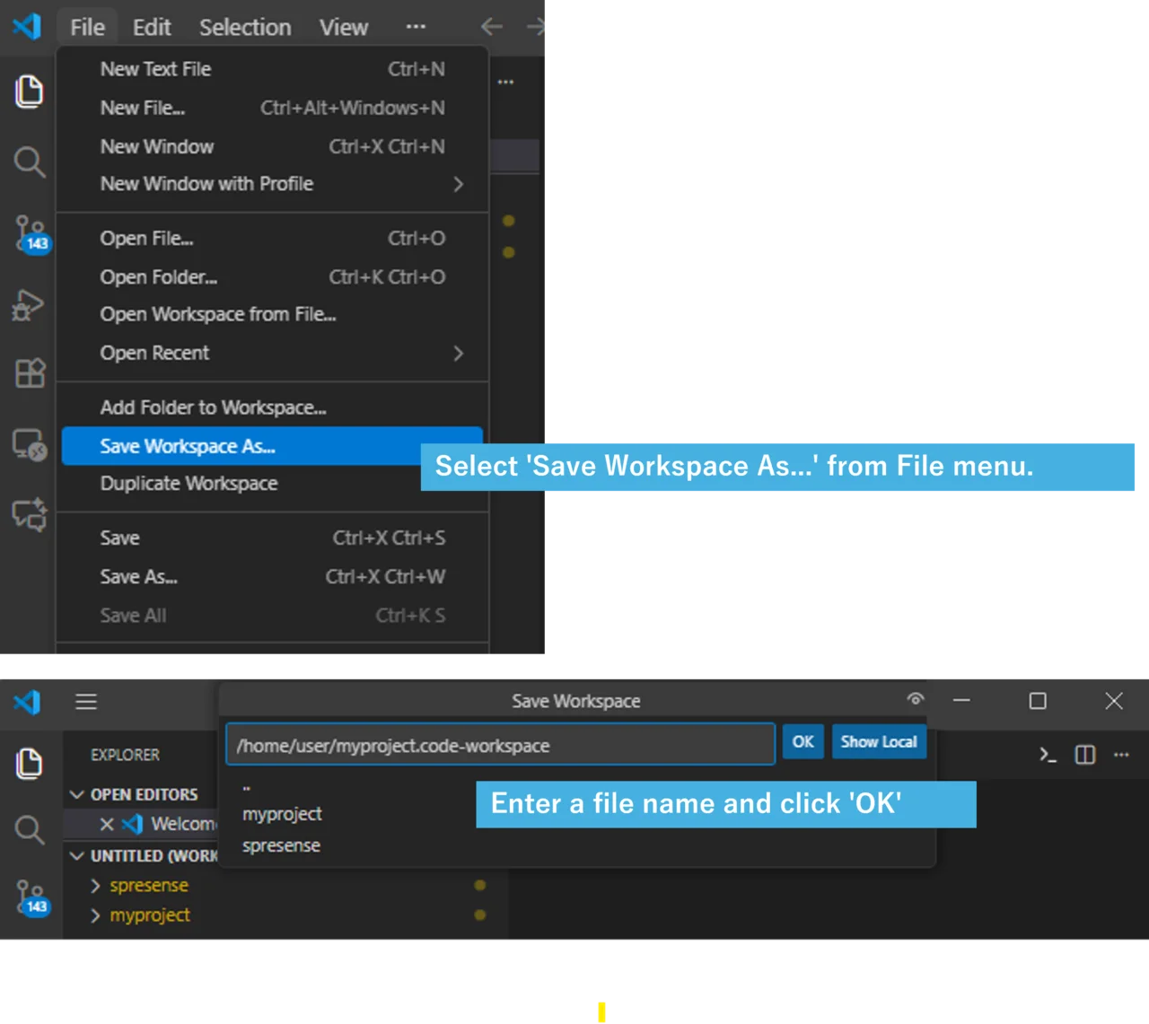 vscode menu save workspace en